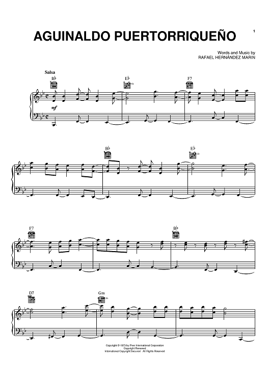 Aguinaldo Puertorriqueño" Sheet Music for Piano/Vocal/Chords - Sheet ...