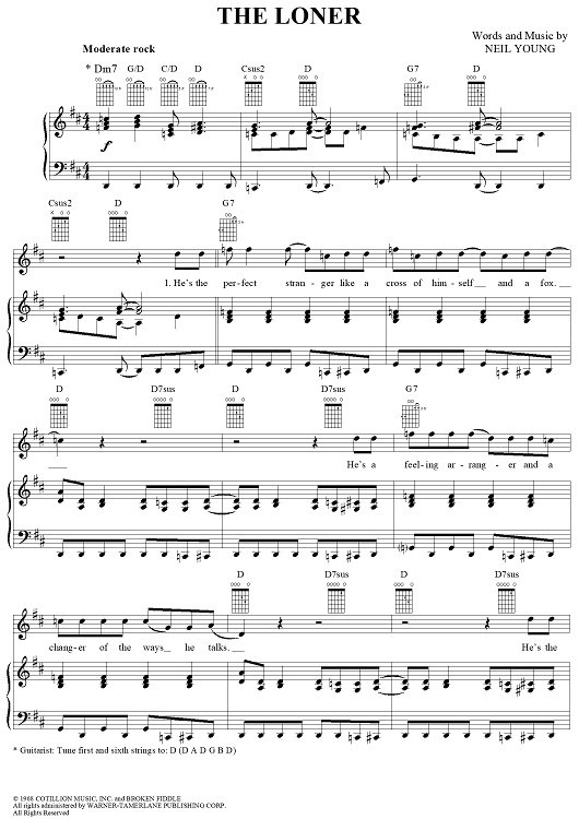 The Loner" Sheet Music by Neil Young for Piano/Vocal/Chords - Sheet ...