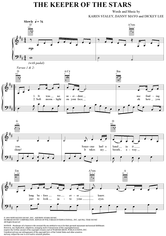The Keeper of the Stars" Sheet Music by Tracy Byrd for Piano/Vocal ...
