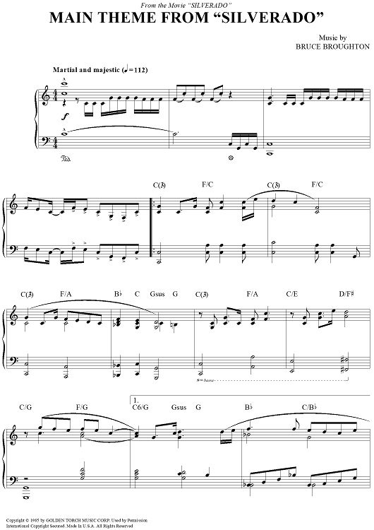 Silverado (Main Theme)" Sheet Music for Piano Solo - Sheet Music Now