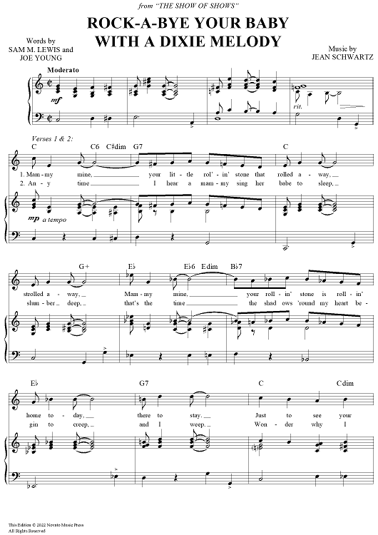 Rock-a-Bye Your Baby with a Dixie Melody" Sheet Music by Al Jolson for ...