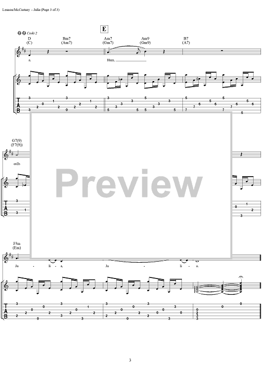 Julia" Sheet Music by The Beatles for Guitar Tab/Vocal/Chords - Sheet ...