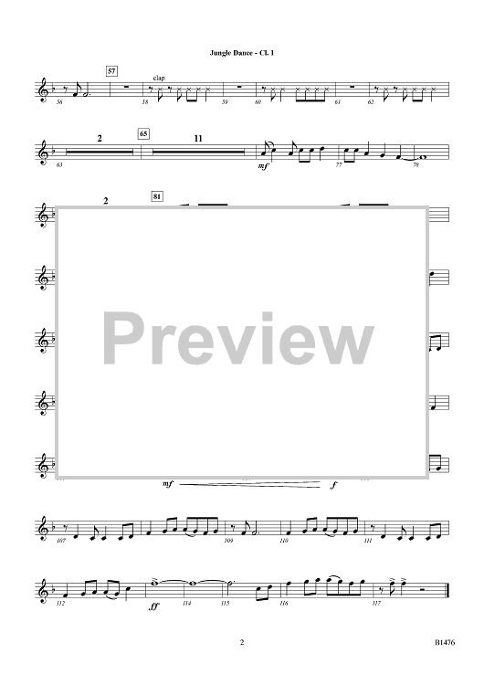 Jungle Dance - Bb Clarinet 1" Sheet Music for Concert Band - Sheet Music Now