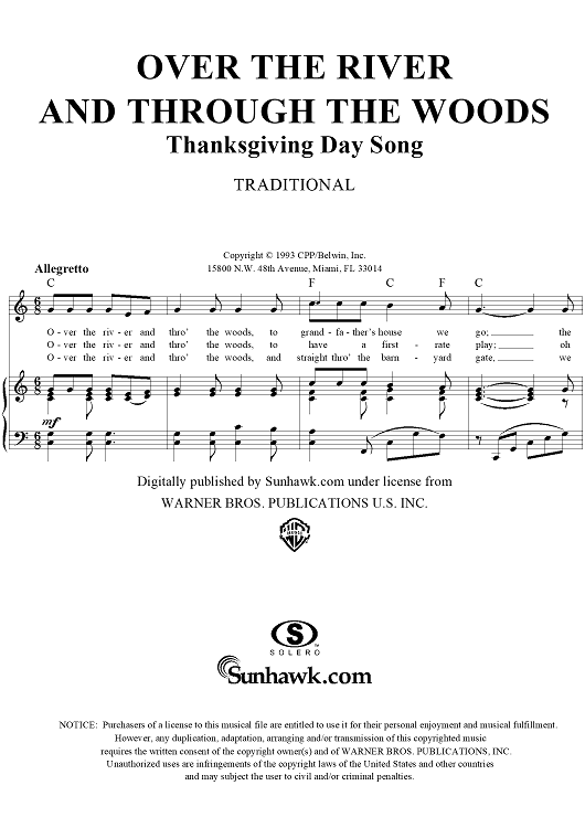 Over the River and Through the Woods" Sheet Music for Piano/Vocal ...