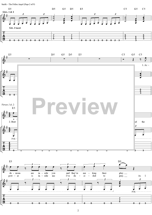The Fallen Angel" Sheet Music by Iron Maiden for Guitar Tab/Vocal ...