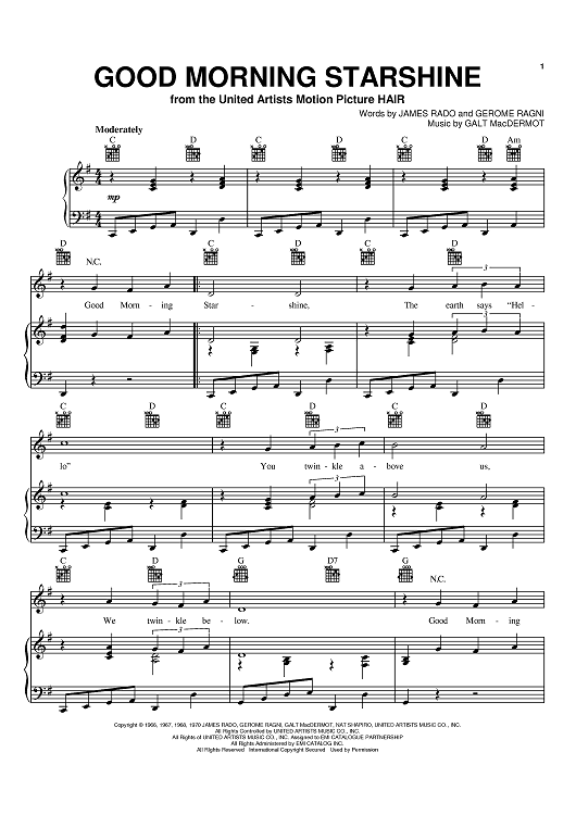 Good Morning Starshine" Sheet Music for Piano/Vocal/Chords - Sheet ...