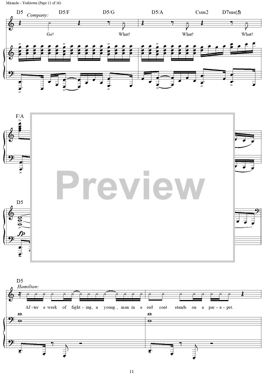 Yorktown (The World Turned Upside Down) from Hamilton" Sheet Music for ...