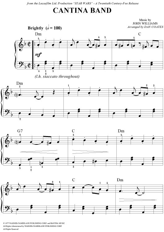 Cantina Band" Sheet Music for Easy Piano - Sheet Music Now
