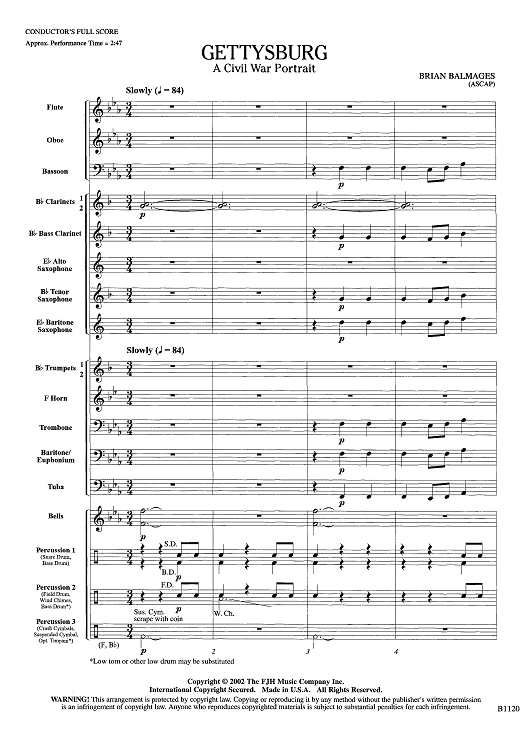 Gettysburg (A Civil War Portrait) - Score" Sheet Music for Concert Band ...
