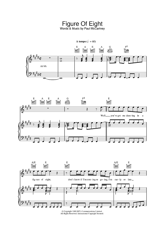 Figure Of Eight" Sheet Music by Paul McCartney for Piano/Vocal/Chords ...
