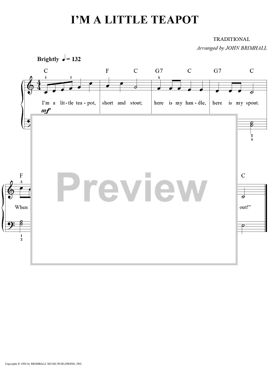 I'm A Little Teapot" Sheet Music for Easy Piano/Vocal - Sheet Music Now