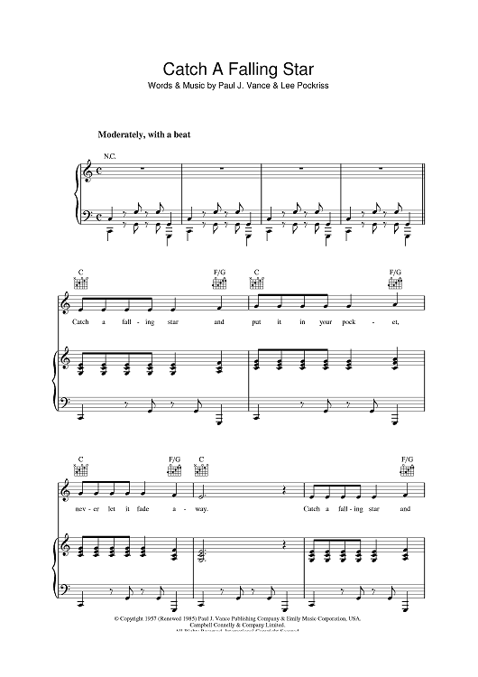 Catch A Falling Star" Sheet Music for Piano/Vocal/Chords - Sheet Music Now