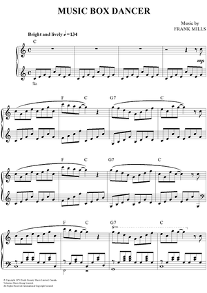 Music Box Dancer - Original Piano Solo" Sheet Music for Piano Solo ...