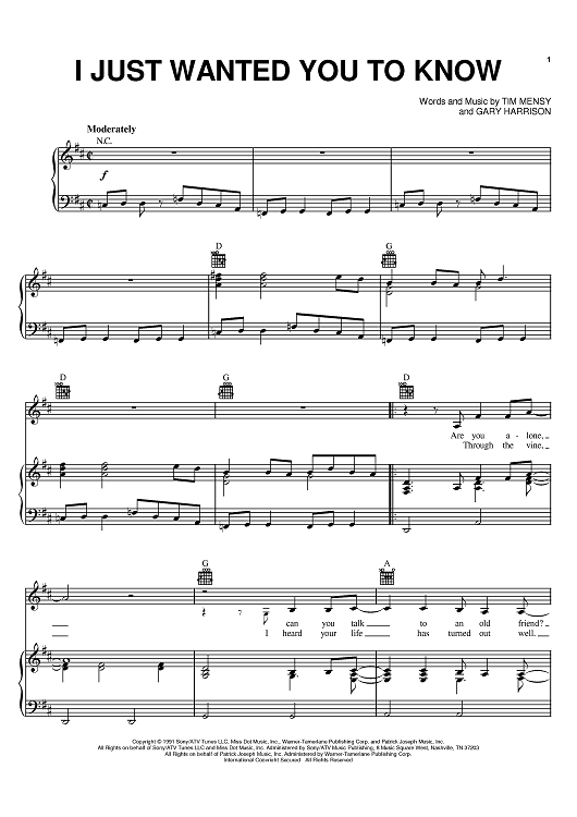 I Just Wanted You To Know" Sheet Music by Mark Chesnutt for Piano/Vocal ...