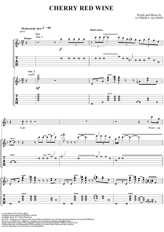 Cherry Red Wine" Sheet Music by Jonny Lang for Guitar Tab/Vocal - Sheet Music Now