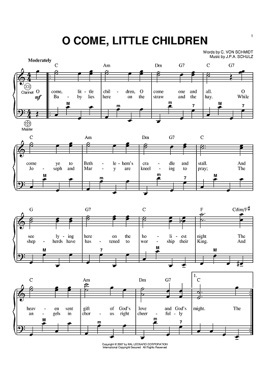 O Come, Little Children" Sheet Music for Accordion - Sheet Music Now