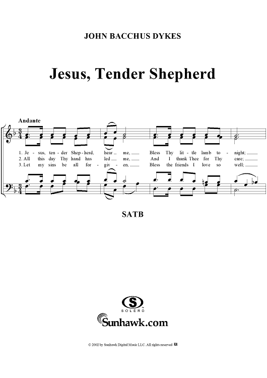 Jesus, Tender Shepherd" Sheet Music for Four-part Mixed Chorus - Sheet ...