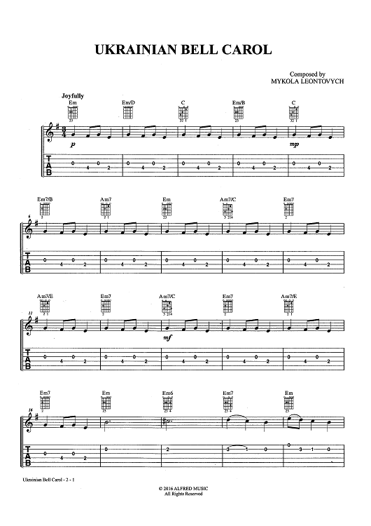 Ukrainian Bell Carol" Sheet Music for Easy Guitar Tab/Chords - Sheet ...