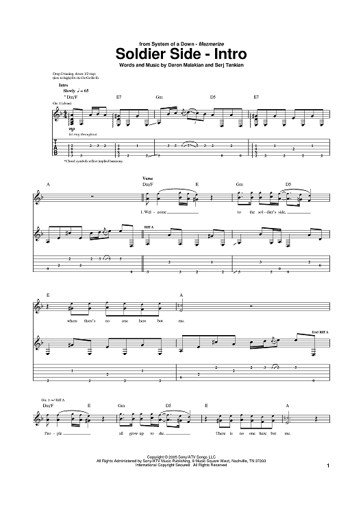 Soldier Side (Intro)" Sheet Music by System Of A Down for Guitar Tab ...