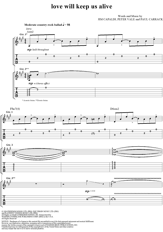 Love Will Keep Us Alive" Sheet Music by Eagles for Guitar Tab/Vocal ...