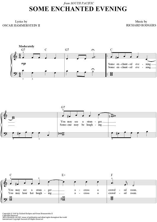 Some Enchanted Evening" Sheet Music by Frank Sinatra; Richard Rodgers ...