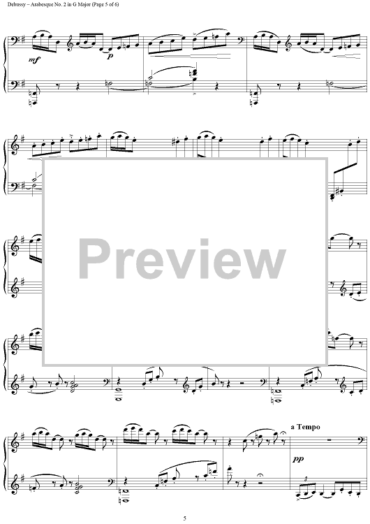 Arabesque No. 2 in G major" Sheet Music for Piano Solo - Sheet Music Now