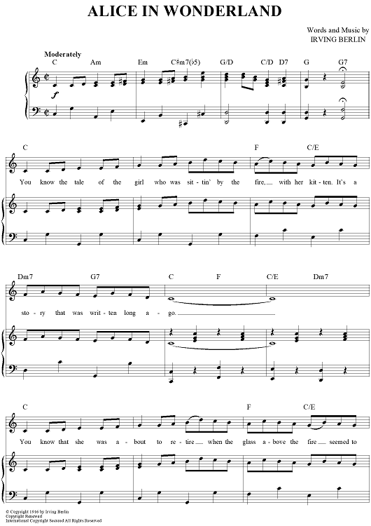 Alice In Wonderland" Sheet Music for Piano/Vocal/Chords - Sheet Music Now