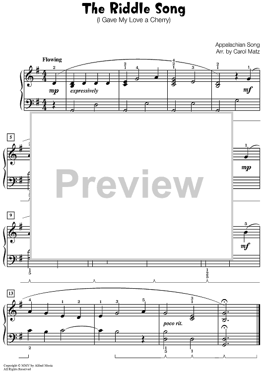 The Riddle Song" Sheet Music for Piano - Sheet Music Now