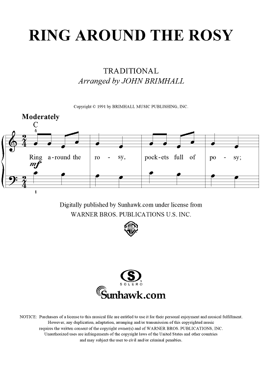 Ring Around the Rosy" Sheet Music for Easy Piano/Vocal - Sheet Music Now
