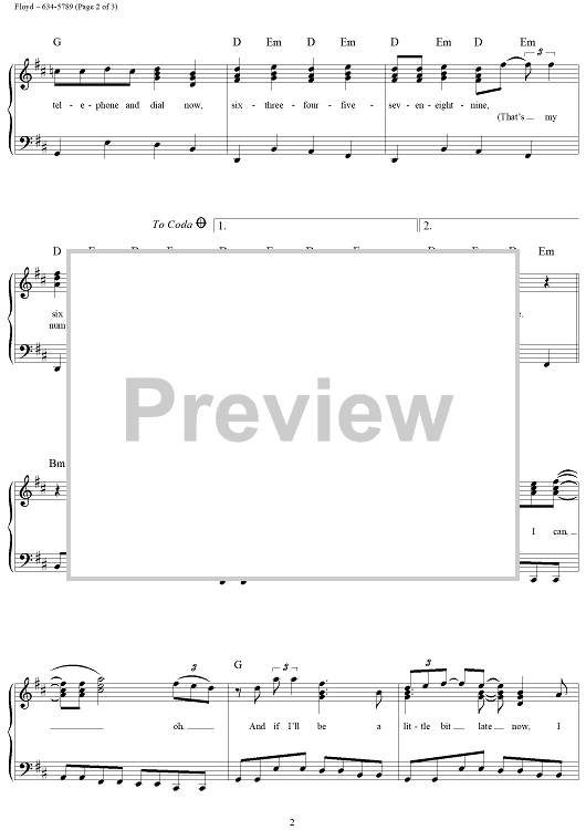 634-5789" Sheet Music by Wilson Pickett for Piano/Vocal/Chords - Sheet Music Now