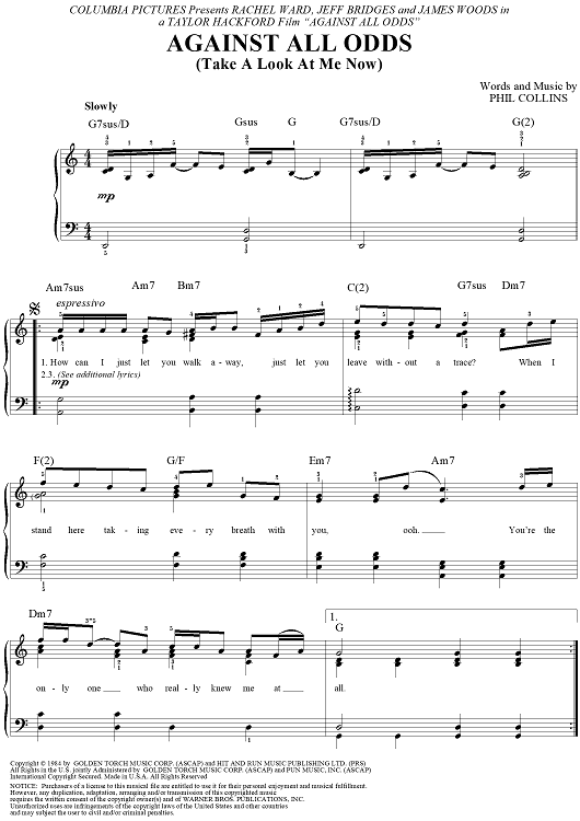 Against All Odds" Sheet Music by Mariah Carey; Phil Collins for Easy Piano/Vocal - Sheet Music Now