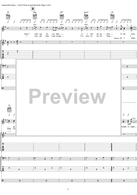 I Don't Want to Spoil the Party" Sheet Music by The Beatles for Guitar Tab/Vocal/Chords - Sheet ...
