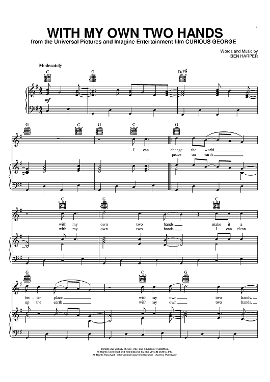 With My Own Two Hands" Sheet Music by Ben Harper; Jack Johnson for ...