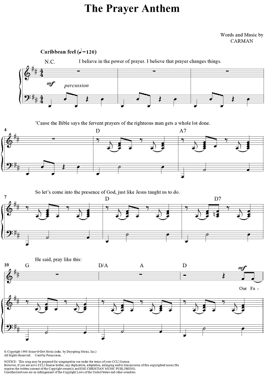The Prayer Anthem" Sheet Music for Piano/Vocal/Chords - Sheet Music Now