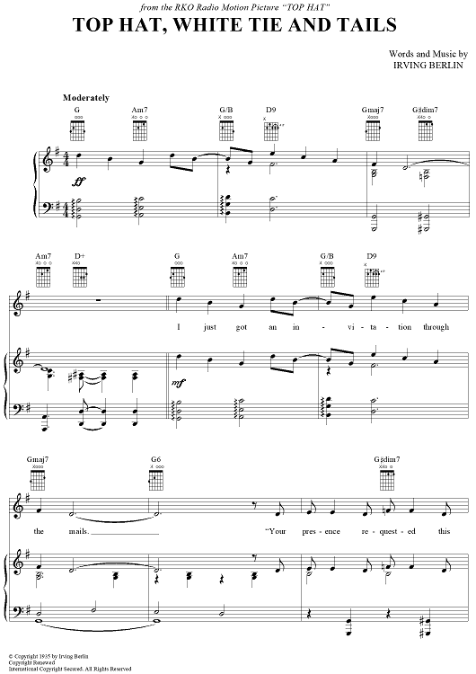 Top Hat, White Tie and Tails" Sheet Music by Louis Armstrong; Fred ...