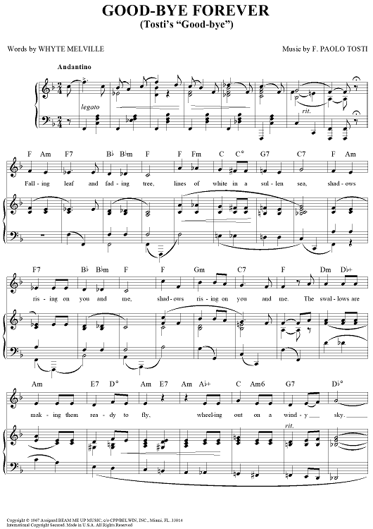 Good-Bye Forever" Sheet Music for Piano/Vocal/Chords - Sheet Music Now