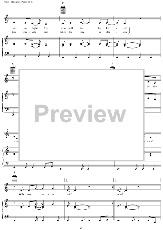 Rhiannon" Sheet Music by Fleetwood Mac for Piano/Vocal/Chords - Sheet ...