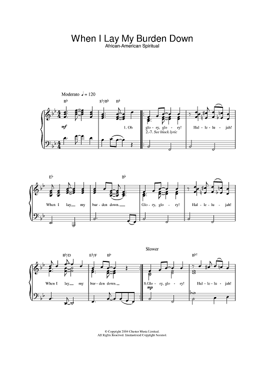 When I Lay My Burden Down" Sheet Music for Piano/Vocal/Chords - Sheet ...