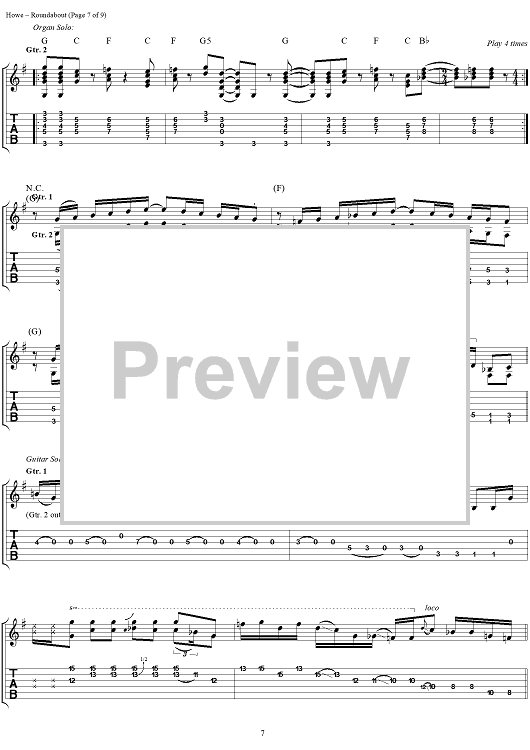 Roundabout" Sheet Music by Yes for Easy Guitar Tab/Vocal - Sheet Music Now