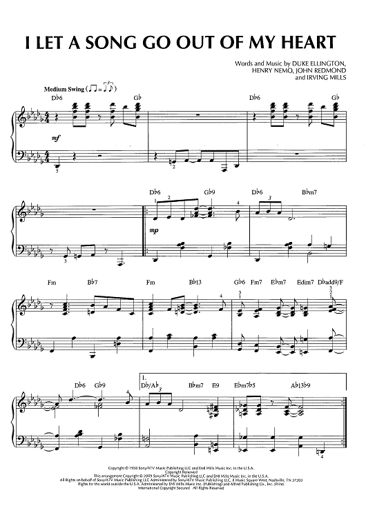 I Let A Song Go Out Of My Heart" Sheet Music for Piano Solo - Sheet ...