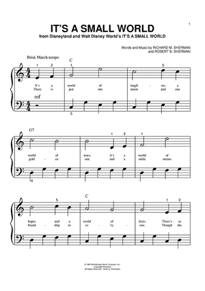 It's A Small World" Sheet Music by Richard M. Sherman; Robert B ...