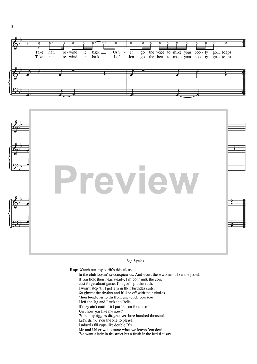 Yeah!" Sheet Music by Usher; Ludacris; Lil Jon for Piano/Vocal/Chords ...