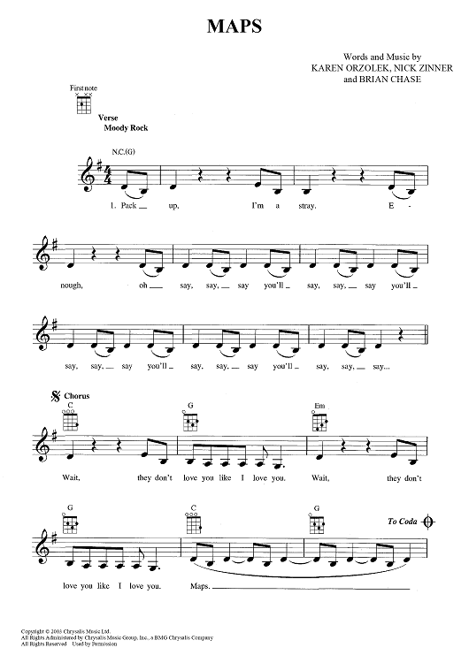 Maps" Sheet Music by Yeah Yeah Yeahs for Ukulele/Vocal - Sheet Music Now