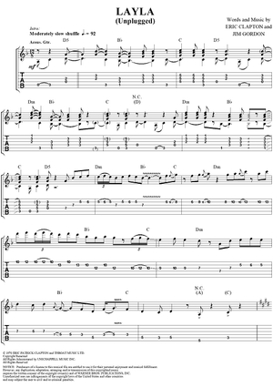Layla (Unplugged)" Sheet Music by Eric Clapton for Guitar Tab/Vocal ...