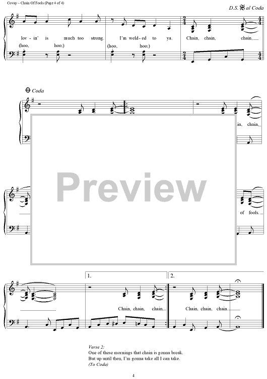 Chain of Fools" Sheet Music for Piano/Vocal/Chords - Sheet Music Now
