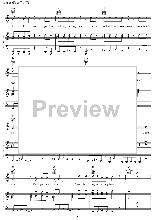 Bones" Sheet Music by Imagine Dragons for Piano/Vocal/Chords - Sheet ...