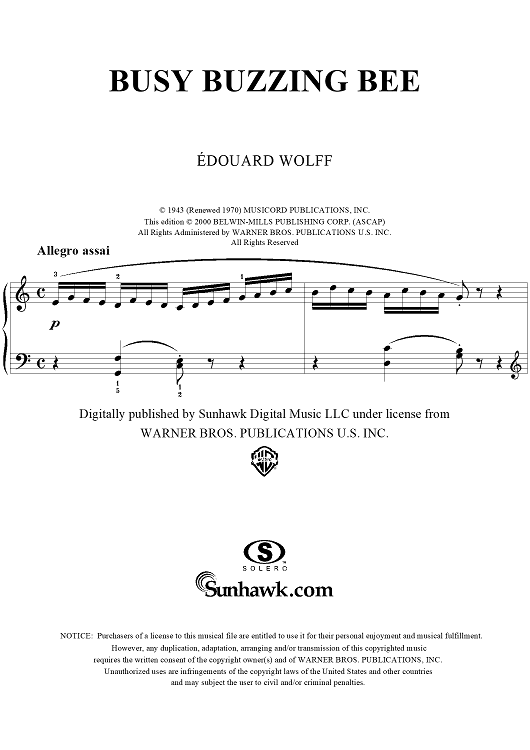 Busy Buzzing Bee" Sheet Music for Easy Piano - Sheet Music Now