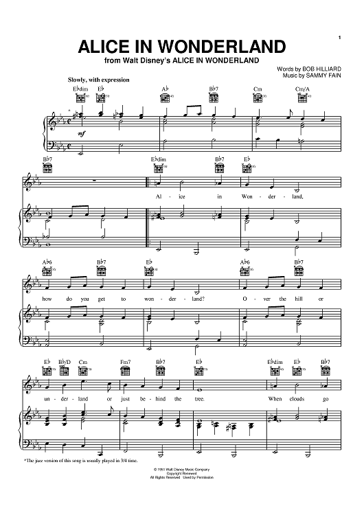 Alice In Wonderland" Sheet Music by Bill Evans for Piano/Vocal/Chords ...