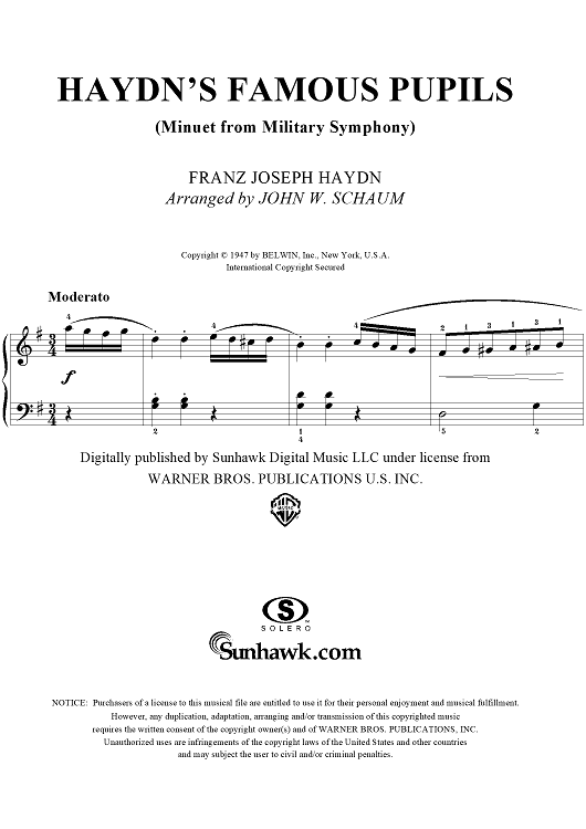 Haydn's Famous Pupils (Minuet from Military Symphony)" Sheet Music for ...