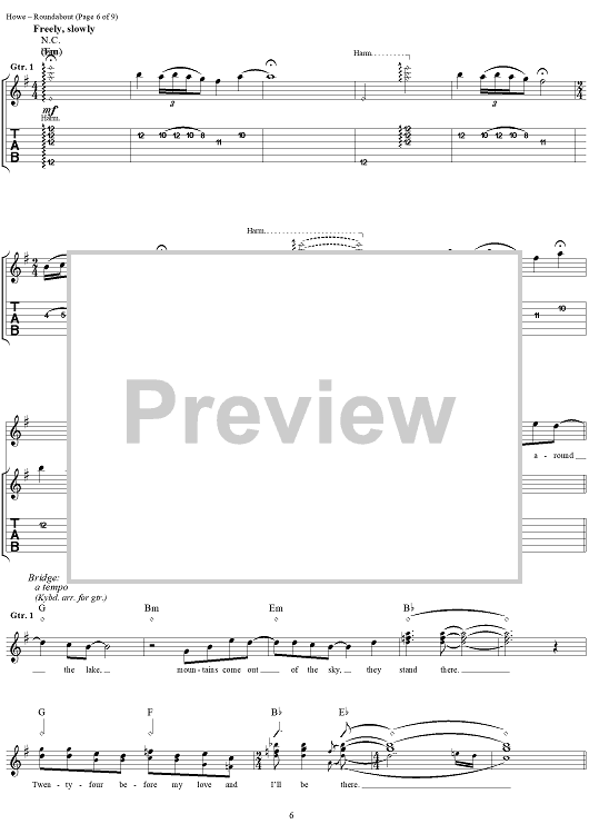 Roundabout" Sheet Music by Yes for Easy Guitar Tab/Vocal - Sheet Music Now